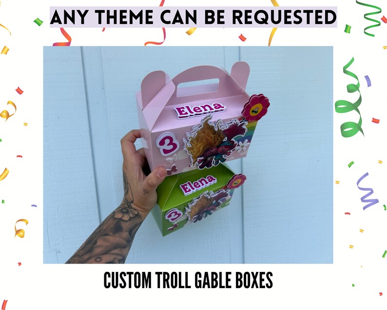 Trolls Gable Box, Viva and Poppy Trolls, Rainbow, Trolls Party Favor ...