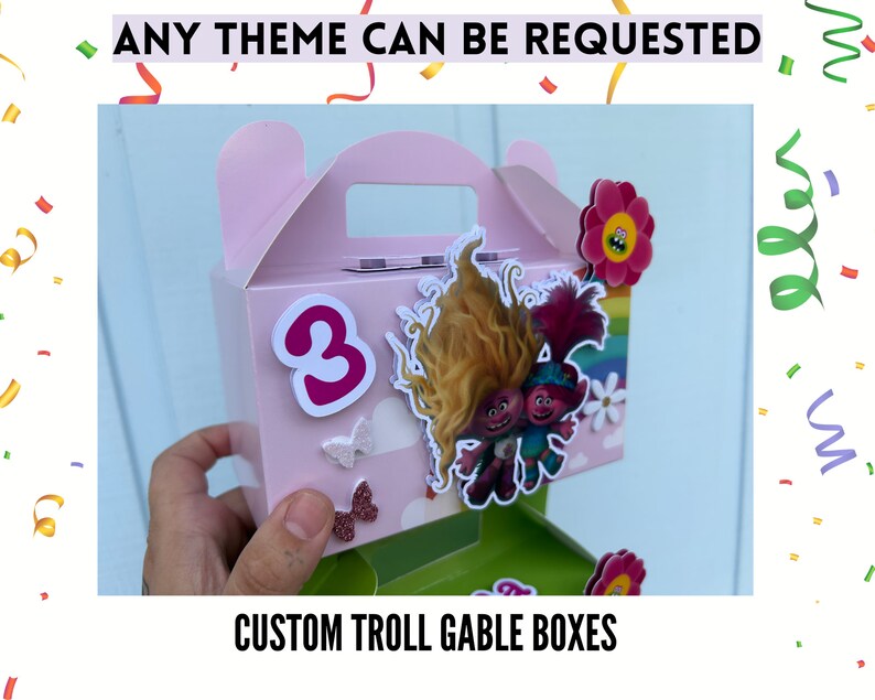 Trolls Gable Box, Viva and Poppy Trolls, Rainbow, Trolls Party Favor ...