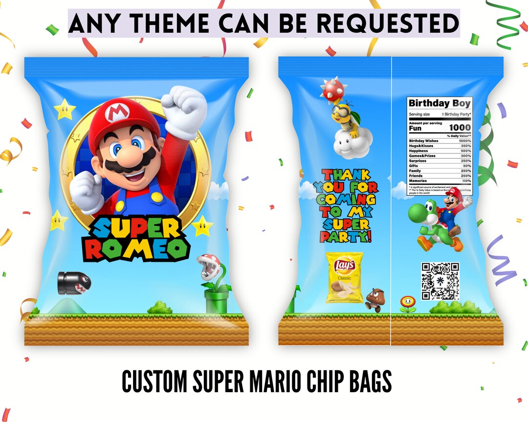 Custom Super Mario Chip Bags, Super Mario, 18 Filled Chip Bags, Custom ...
