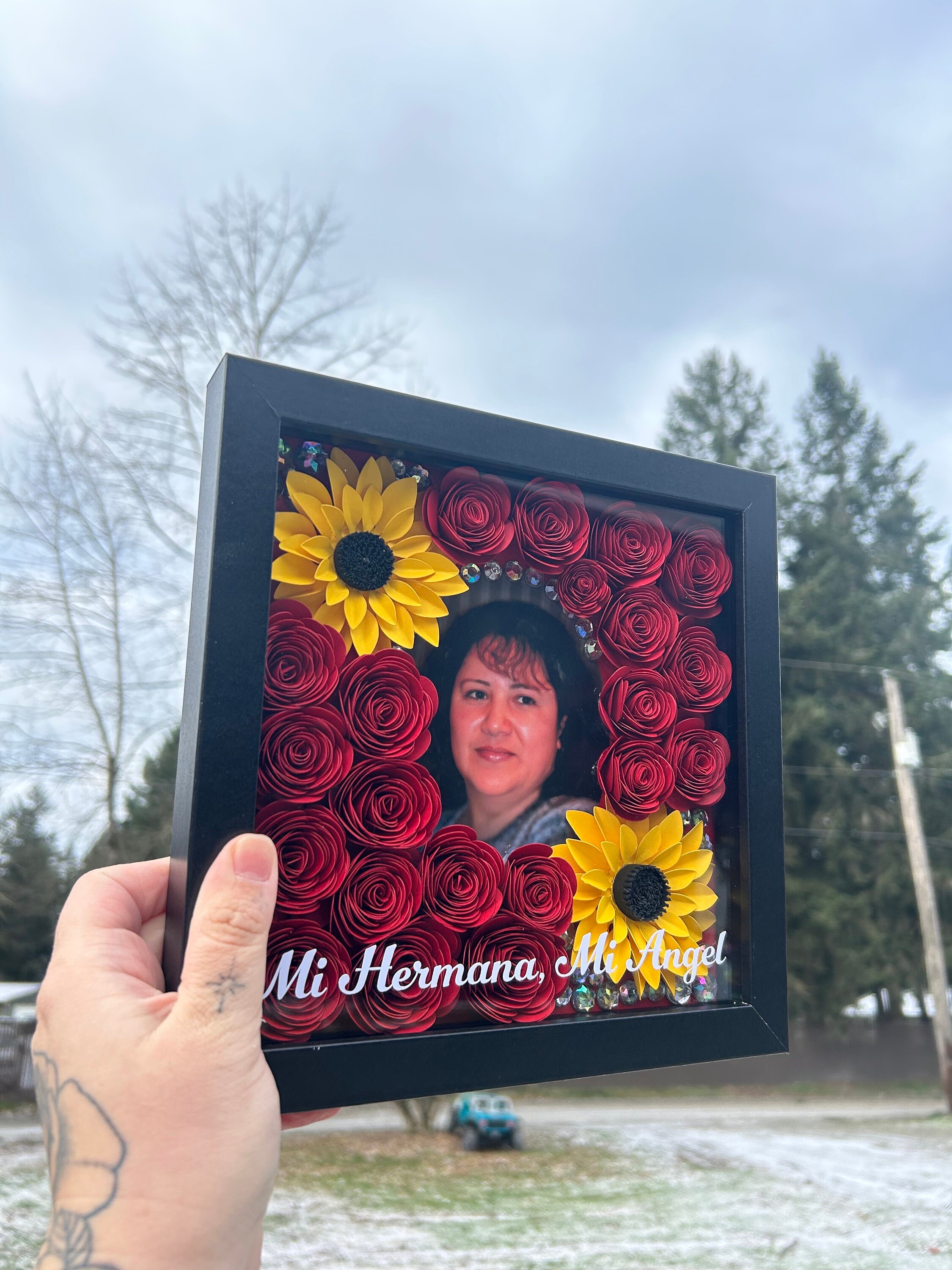Memorial Shadow Box Rose Shadow Box Paper Roses Memorial of a Loved One ...