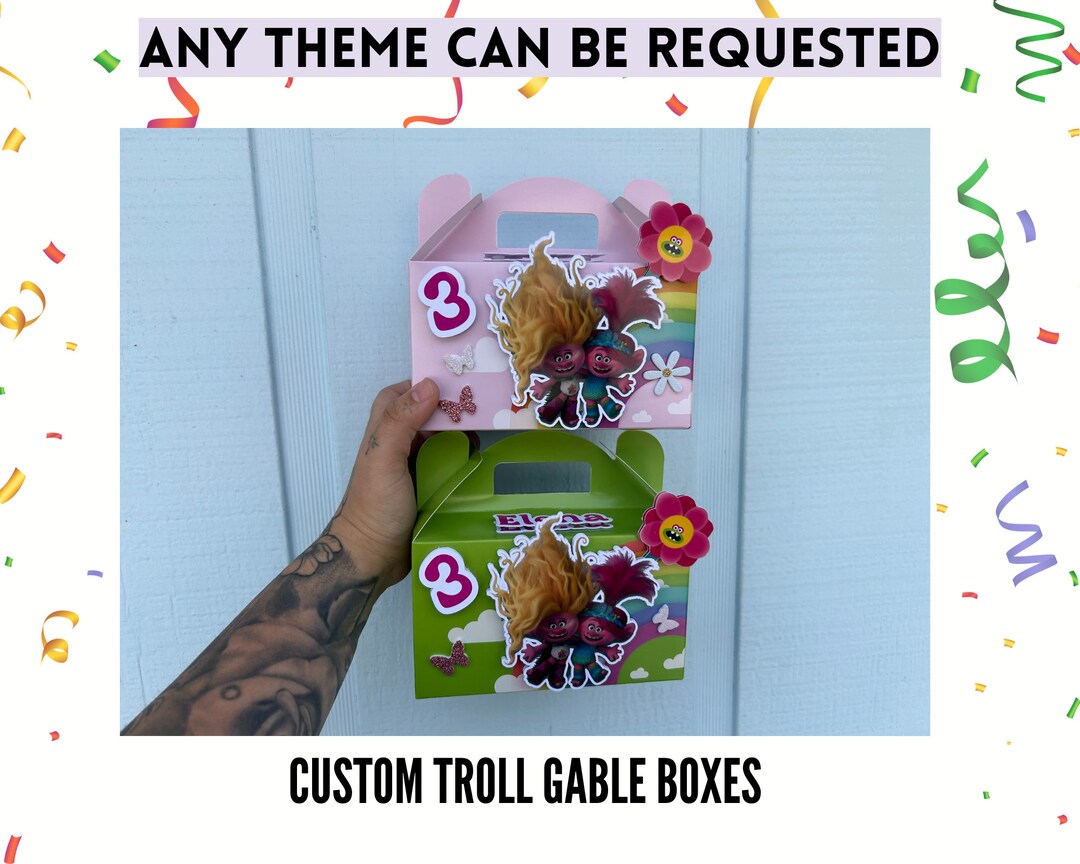 Trolls Gable Box, Viva and Poppy Trolls, Rainbow, Trolls Party Favor ...