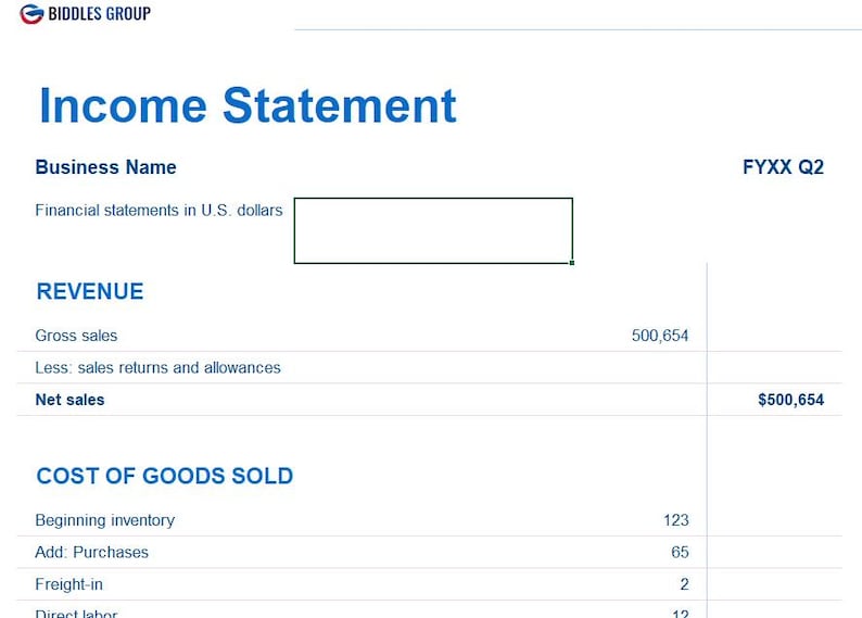 Income Statement Template - Etsy