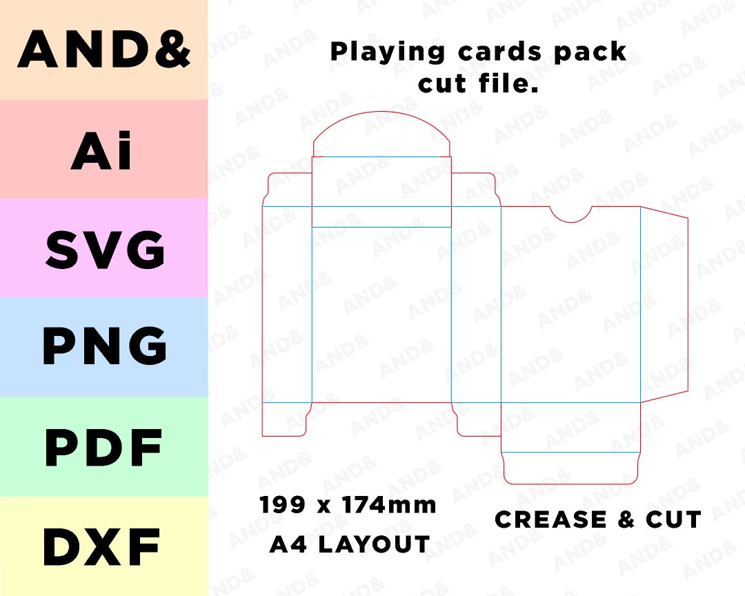 Playing Cards Box for Deck Cutting File Cards Line Art SVG Files Cut ...