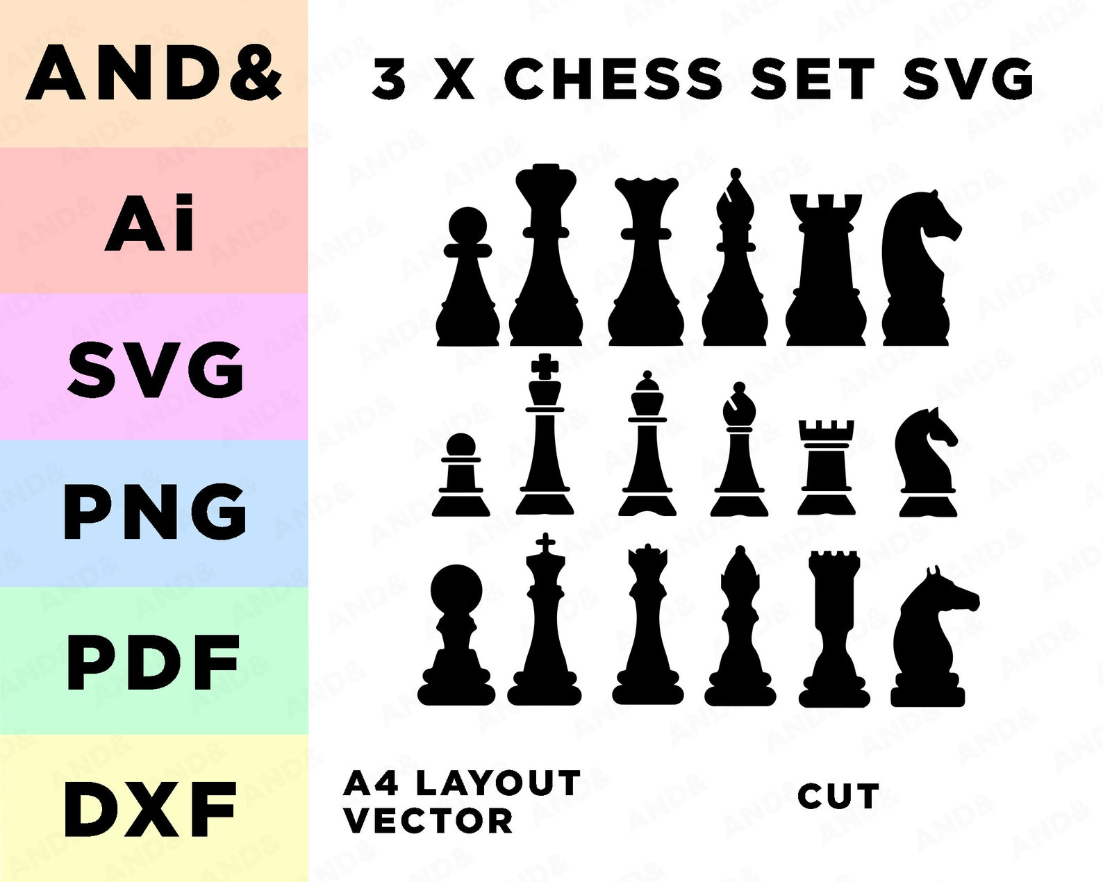 Chess Svg Chess Pieces Chess Set King and Queen Cut File Chess Vector ...