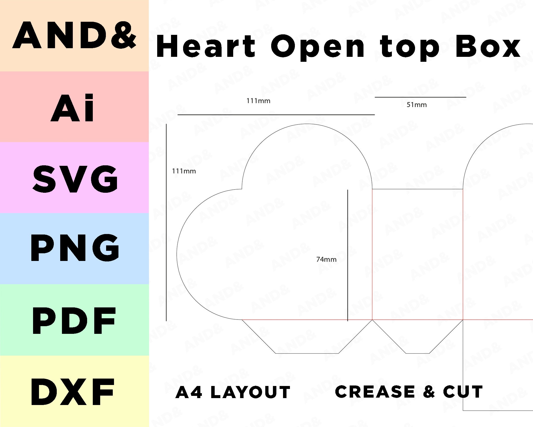 Heart Open Top Box Cut File Valentine Box Memories Line Art SVG Files ...