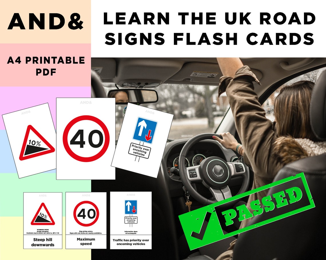 Road Sign Learning Road Signs Flash Cards Learning Cards UK Theory Test ...