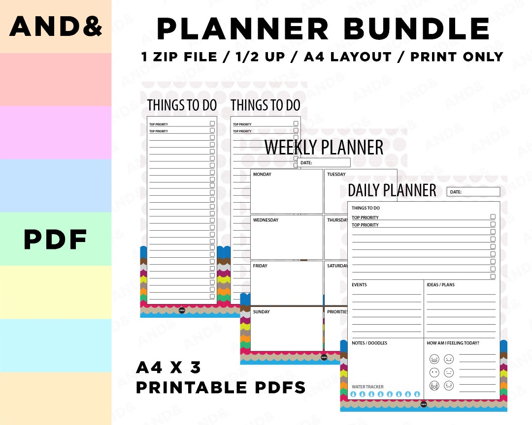 Daily Weekly Planner Bundle, A4 Printable (PDF) - Etsy
