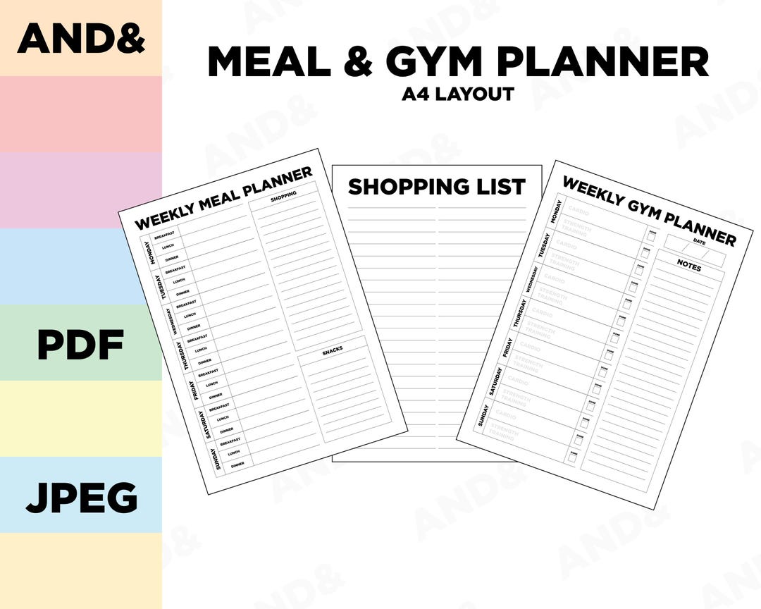 Weekly Meal & Gym Planner, A4 Printable (PDF, JPEG) - Etsy UK