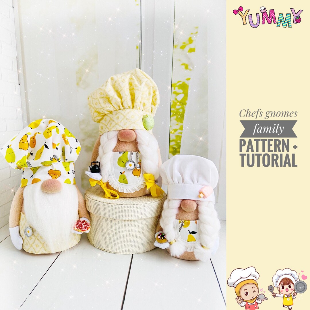 Low Sew Kitchen Gnomes Sewing Pattern PDF, DIY Chef Cook Toy Tutorial ...