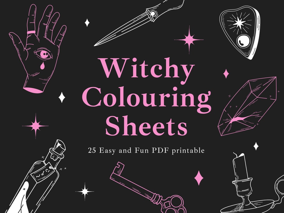25 Witchy Colouring Sheets PDF Printable Witchcraft, Wicca, Butterfly ...