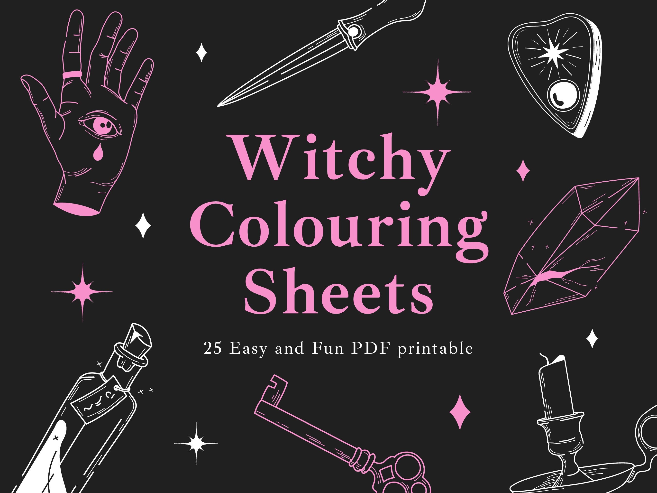 25 Witchy Colouring Sheets PDF Printable Witchcraft, Wicca, Butterfly ...