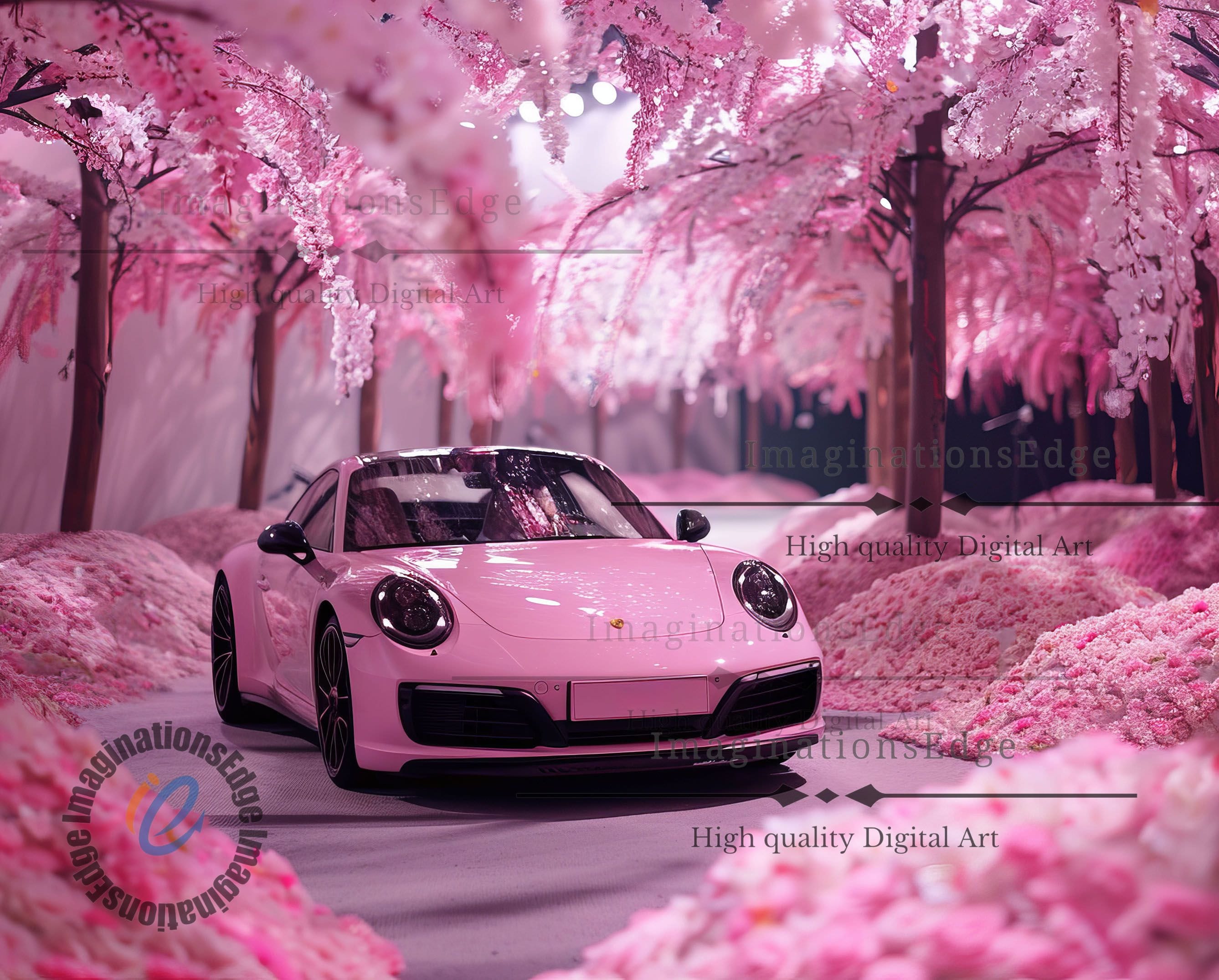 Pink Digital Backdrop Cherry Blossom Porsche Spring/summer Photography ...