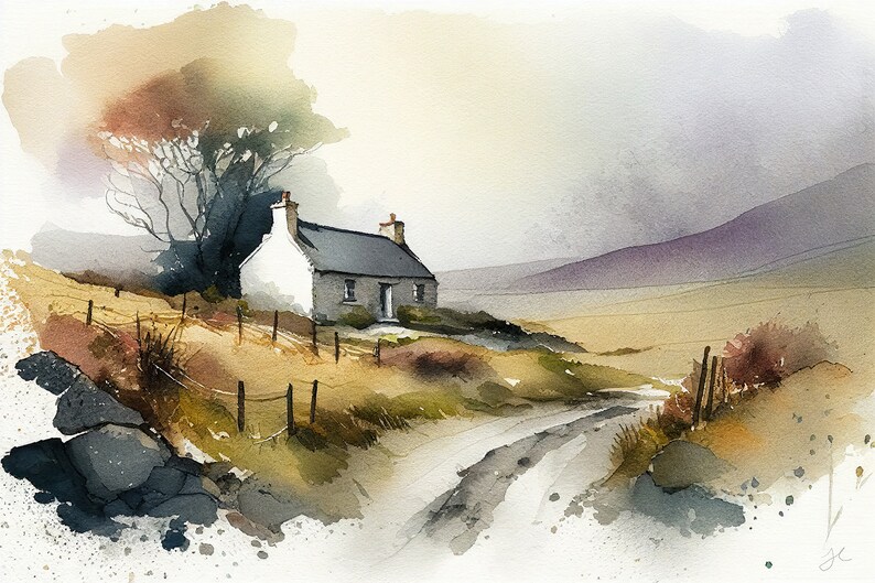 Irish Cottage Printable Landscape Art Print, Wall Art Digital Download ...
