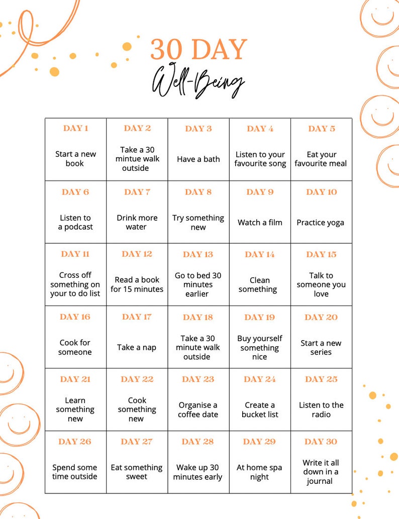 30 Day Wellbeing Calendar - Etsy