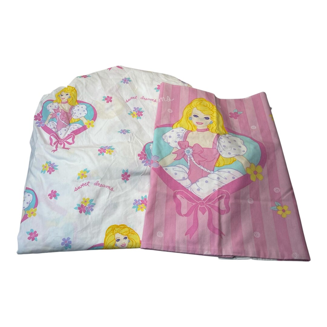 Barbie Sweet Dreams Vintage 1990’s Pink Ribbon Blond Barbie Twin Fitted ...