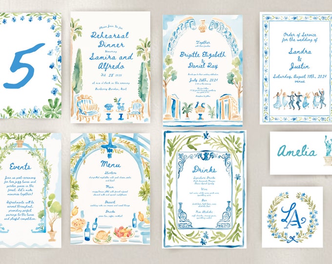Hand Painted Custom Wedding Stationery Suite: Watercolour, Illustrated ...