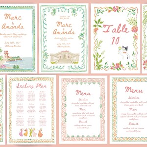 Hand Painted Custom Wedding Stationery Suite: Watercolour, Illustrated, Invitation, Menus ...