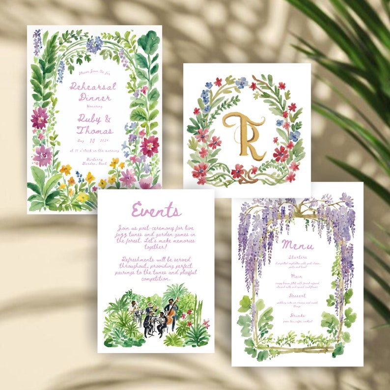 Hand Painted Custom Wedding Stationery Suite: Watercolour, Illustrated ...