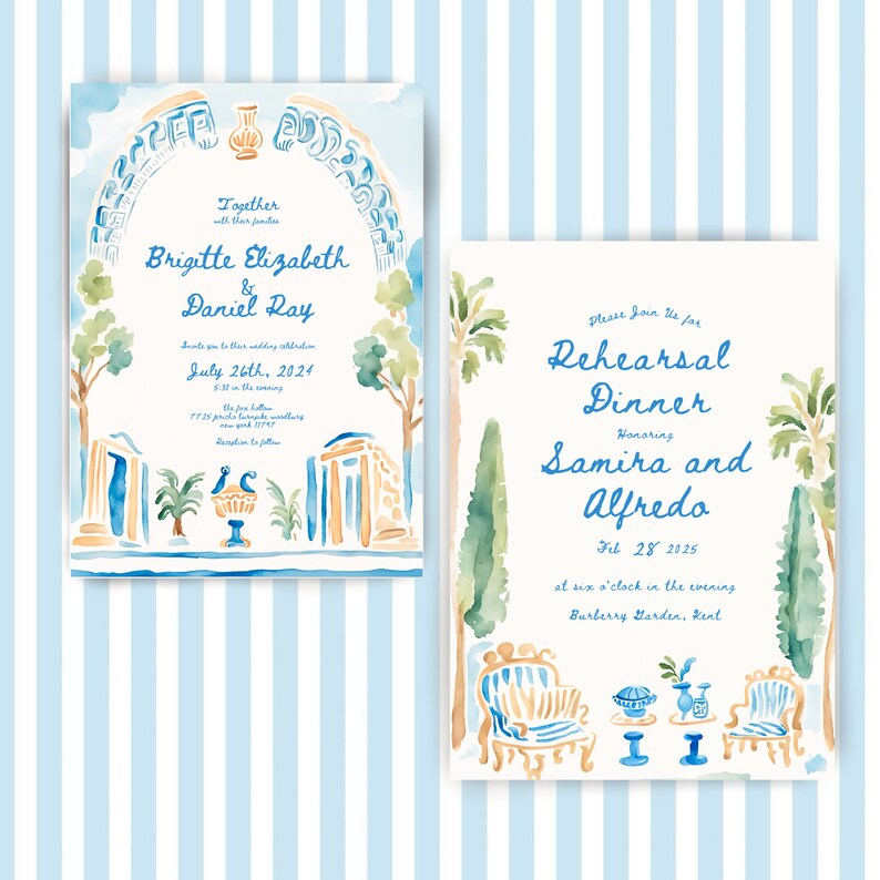Hand Painted Custom Wedding Stationery Suite: Watercolour, Illustrated ...