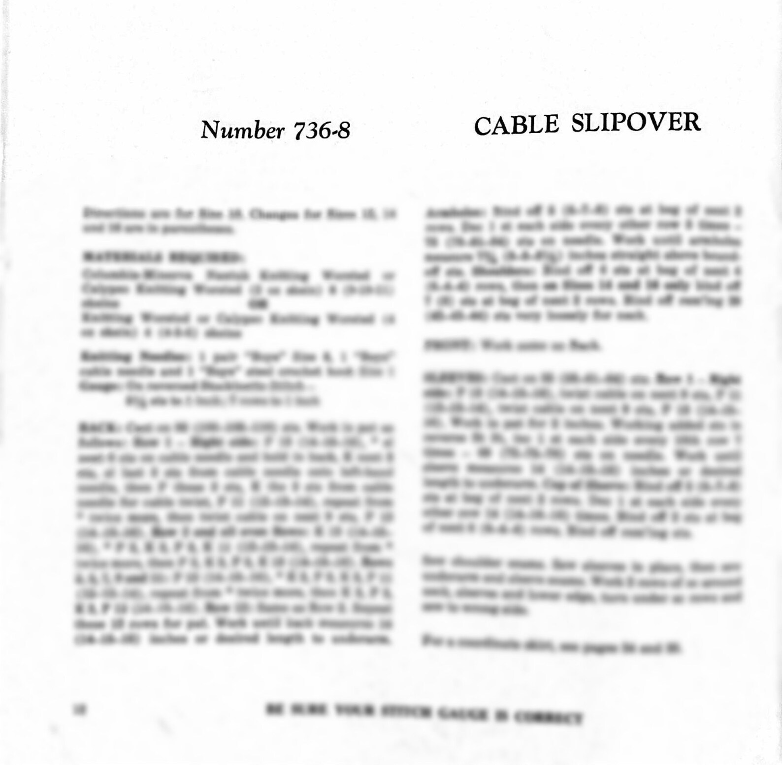 Cable Slipover Vintage Knitting Pattern - Etsy