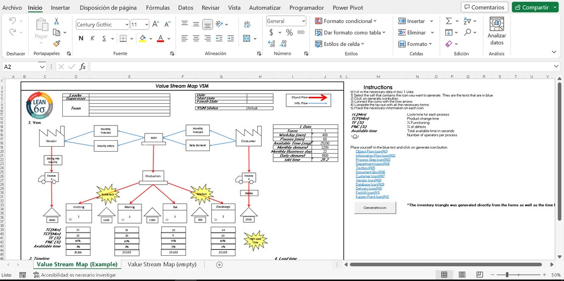 Asignación De Flujo De Valor De VSM En EXCEL V1.2 - Etsy