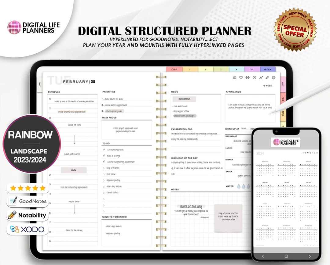 Landscape Rainbow Digital Planner, Goodnotes Planner, iPad Planner ...