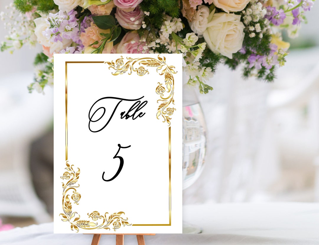 Wedding Reception Table Number Card Gold Frame - Etsy