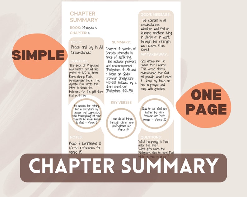 Bible Chapter Summary Template Bible Study Bible Template Bible Summary ...