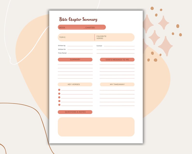 Bible Chapter Summary Template | Bible Study | Bible Template | Bible ...