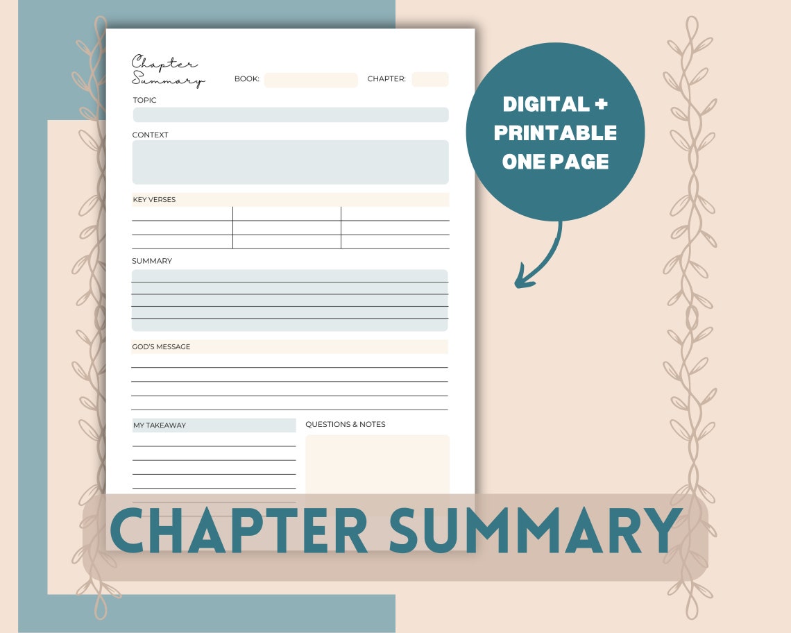 Bible Chapter Summary Template | Bible Study | Bible Template | Bible ...