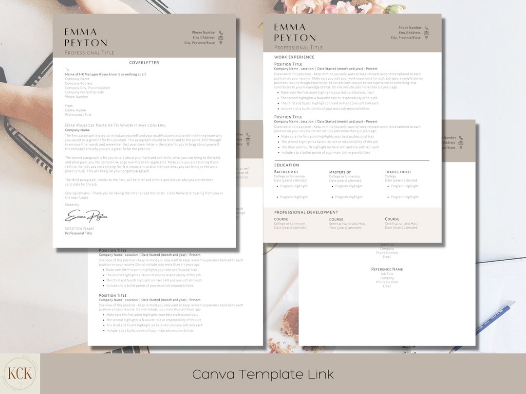Modern Resume Template Digital Download Professional Resume Cover Letter Reference 1 Page and 2 ...