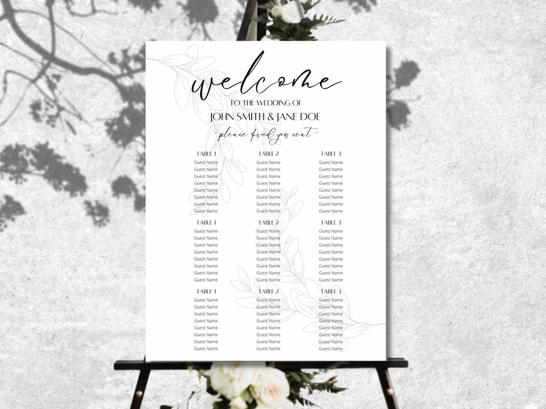 Wedding Seating Chart Large Poster and Individual Sheet Design 5 ...