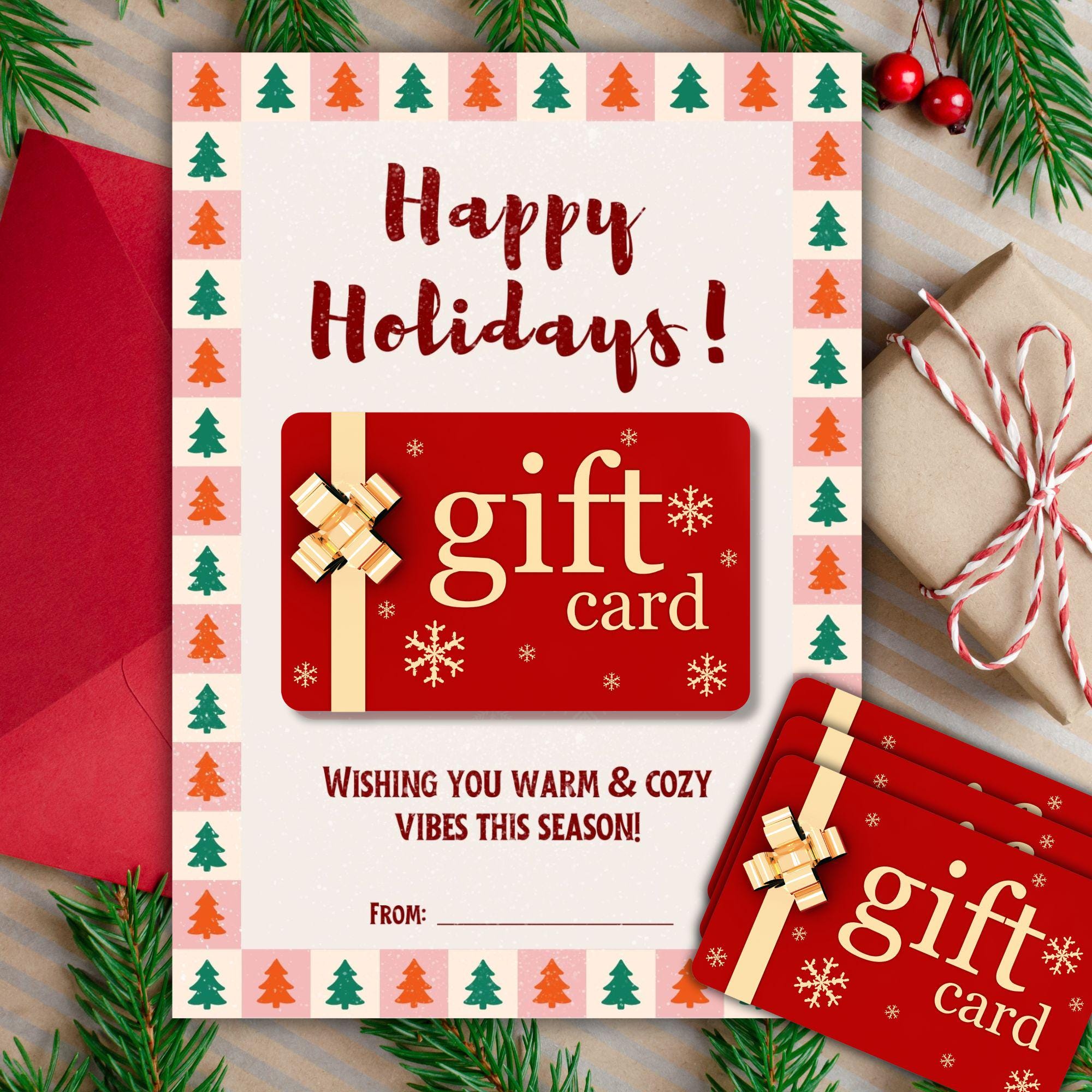 Printable Christmas Gift Card Holder, Happy Holidays Gift Card Holder ...