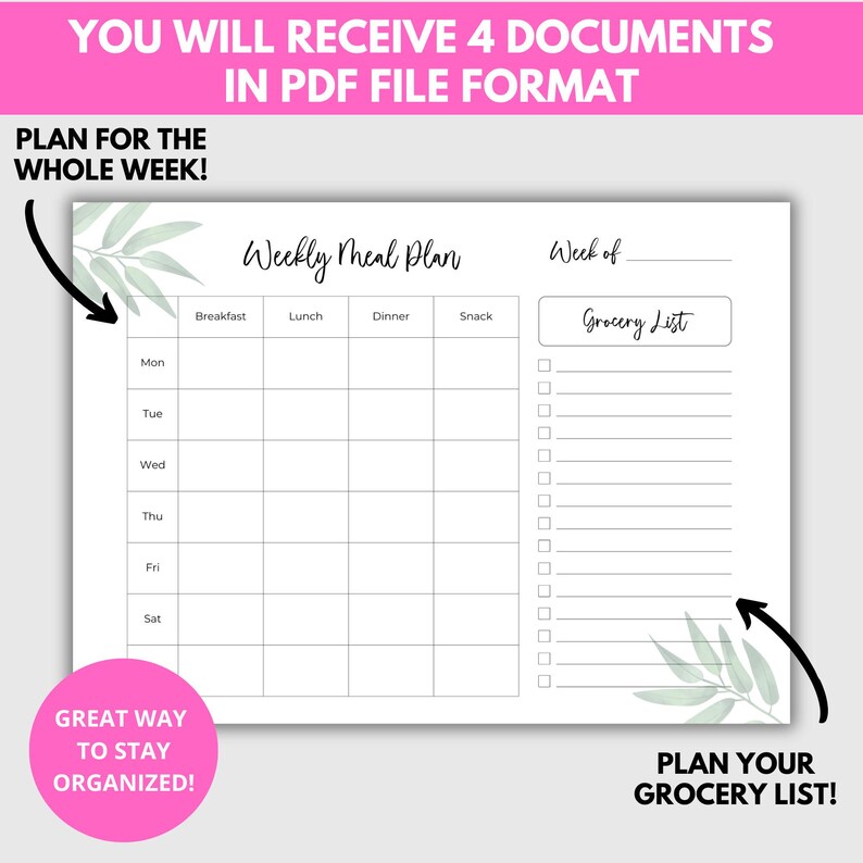 Weekly Meal Planner, Grocery List Printable, Fillable Meal Planner ...