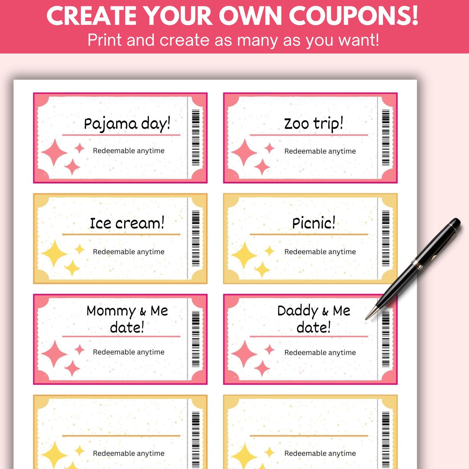Kids Reward Coupons Printable, Reward Coupons Booklet, Kids Coupons ...