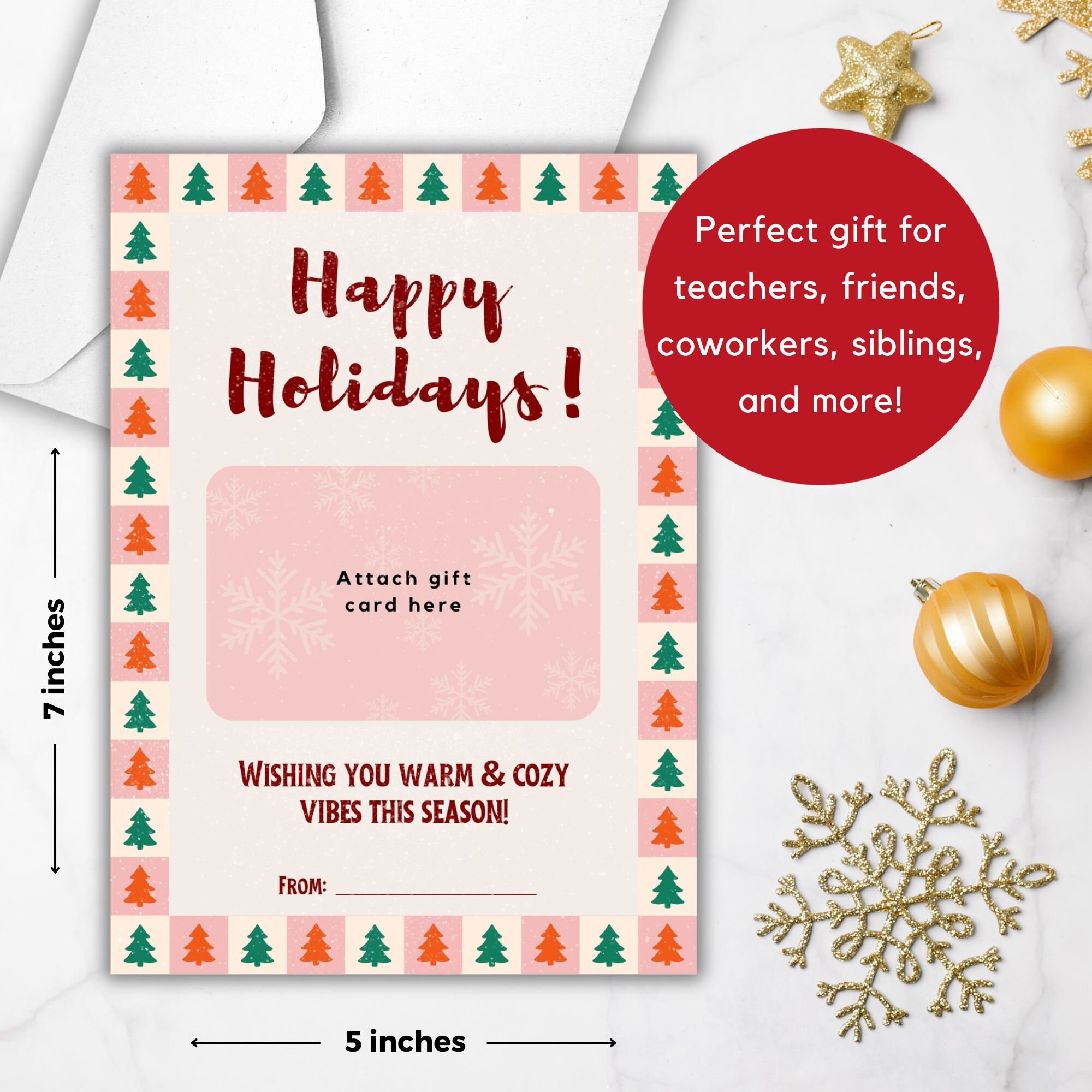 Printable Christmas Gift Card Holder Happy Holidays Gift Card - Etsy