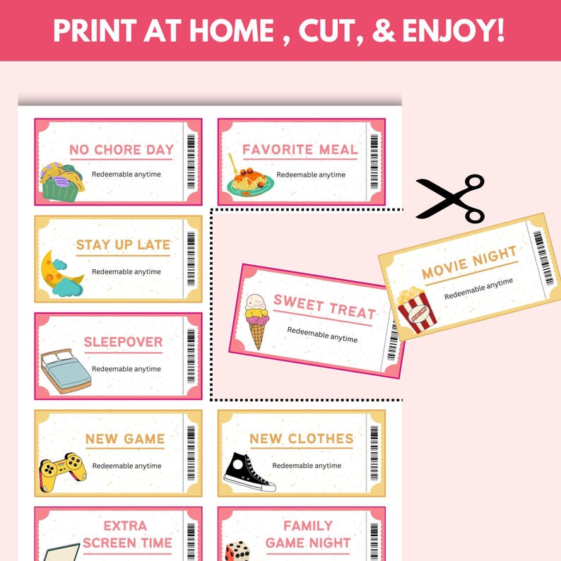 Kids Reward Coupons Printable, Reward Coupons Booklet, Kids Coupons ...