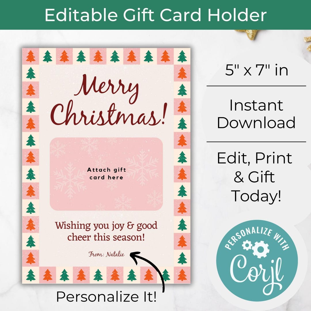 Editable Christmas Gift Card Holder, Printable Holiday Gift Card Holder ...
