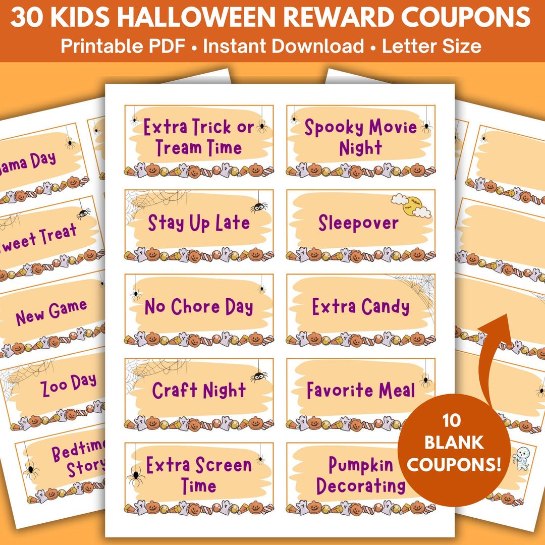Halloween Coupons Printable, Halloween Gift, Halloween Kids Reward ...