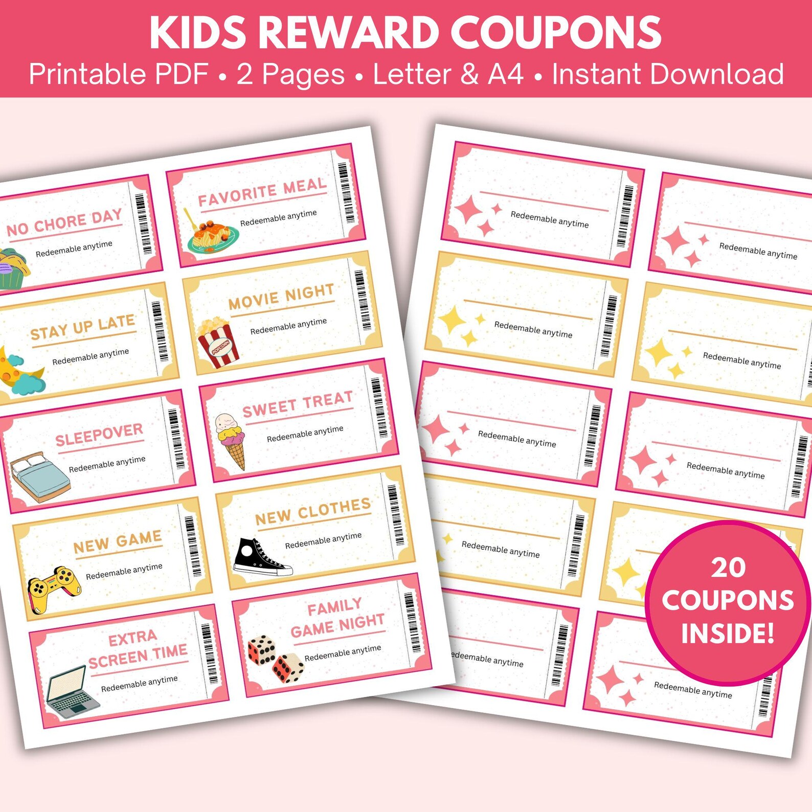Kids Reward Coupons Printable, Reward Coupons Booklet, Kids Coupons ...