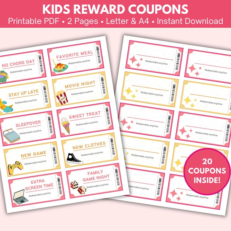 Kids Reward Coupons Printable, Reward Coupons Booklet, Kids Coupons ...