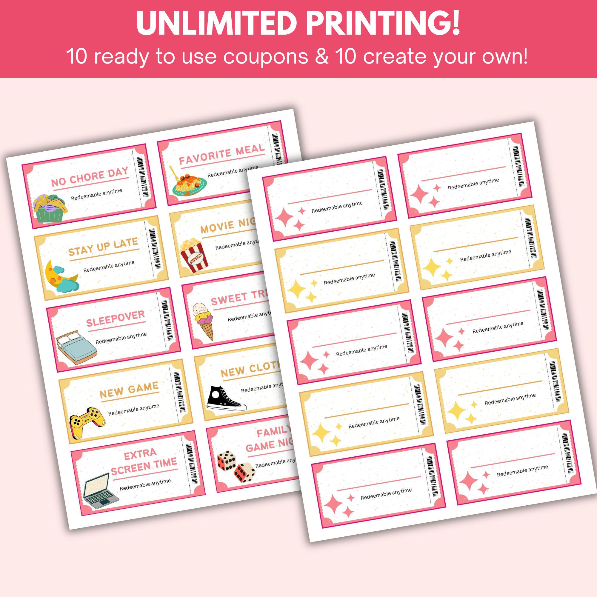 Kids Reward Coupons Printable, Reward Coupons Booklet, Kids Coupons ...