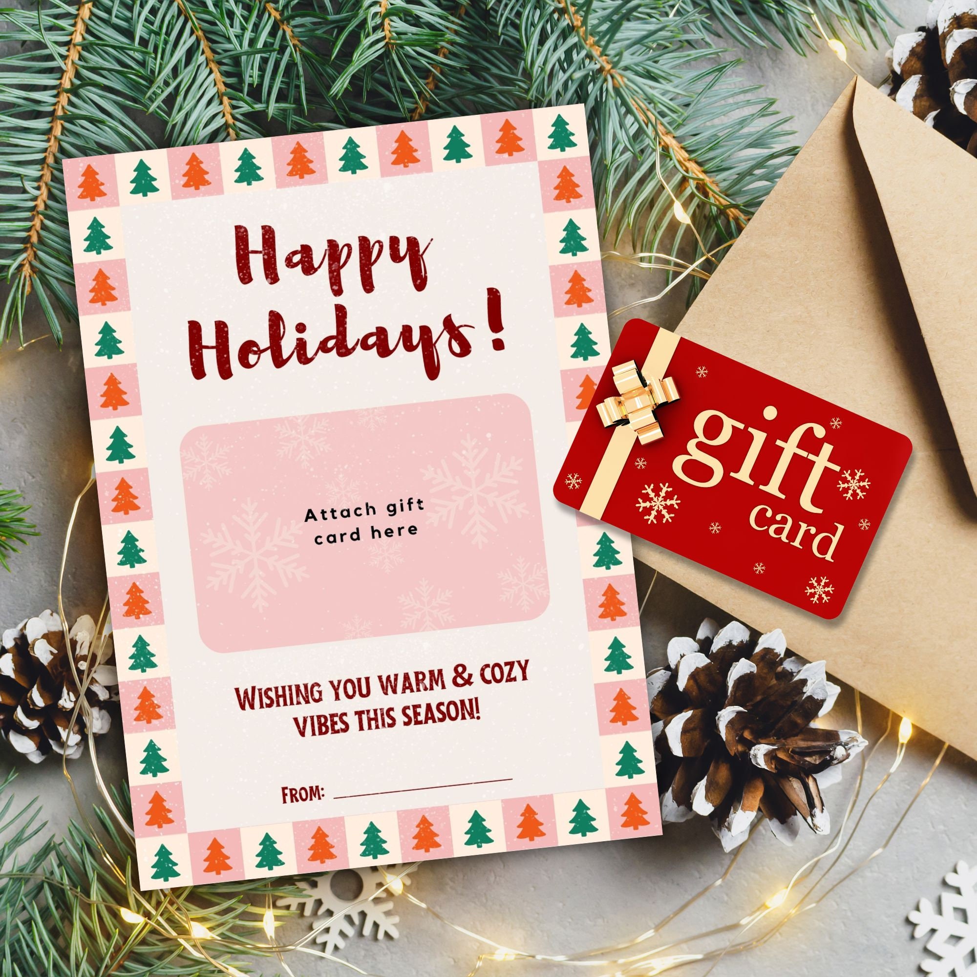 Printable Christmas Gift Card Holder Happy Holidays Gift Card - Etsy