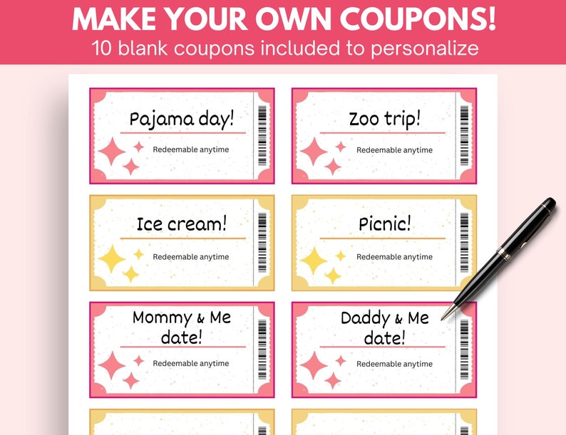 Kids Reward Coupons Printable, Reward Coupons Booklet, Kids Coupons ...