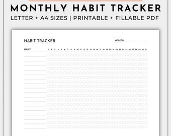 Monthly Habit Tracker Printable Landscape, Habit Tracker Template ...
