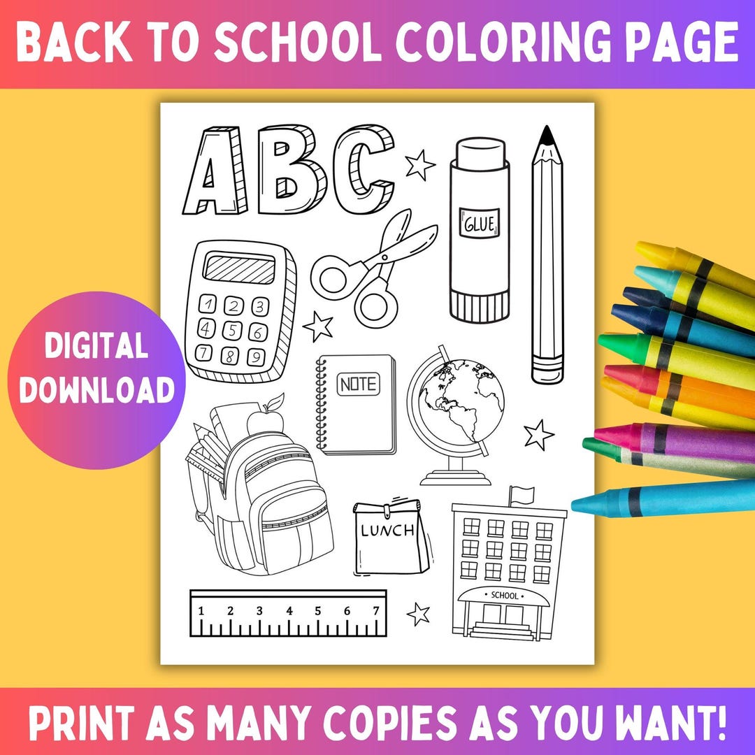 Back to School Coloring Page, Back to School Activity, Kids Coloring ...