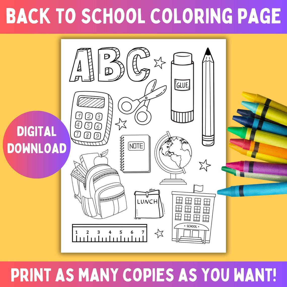 Back to School Coloring Page, Back to School Activity, Kids Coloring ...