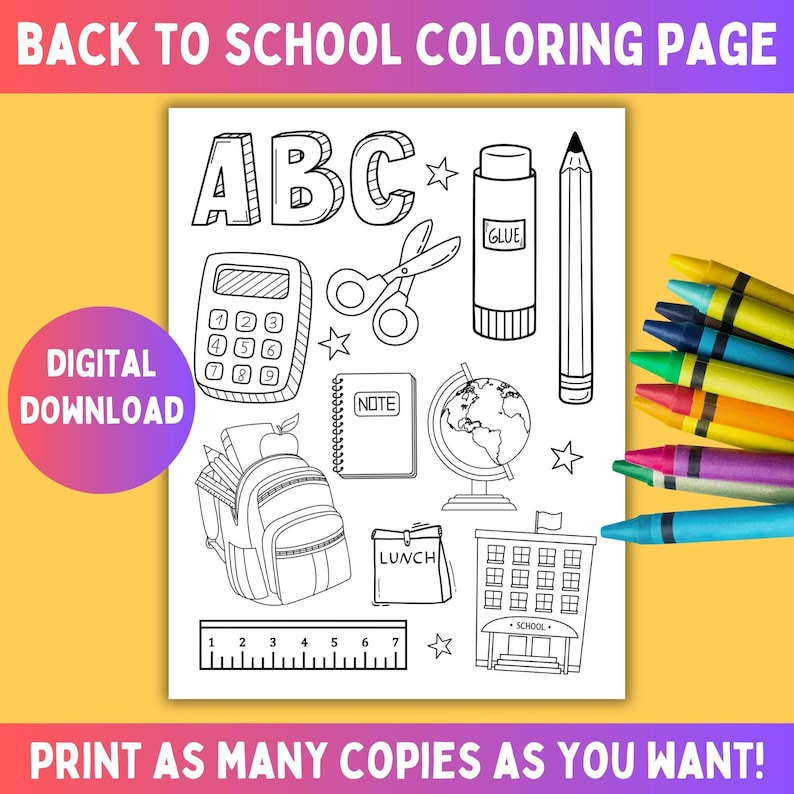 Back to School Coloring Page, Back to School Activity, Kids Coloring ...