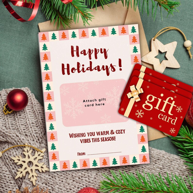Printable Christmas Gift Card Holder, Happy Holidays Gift Card Holder ...