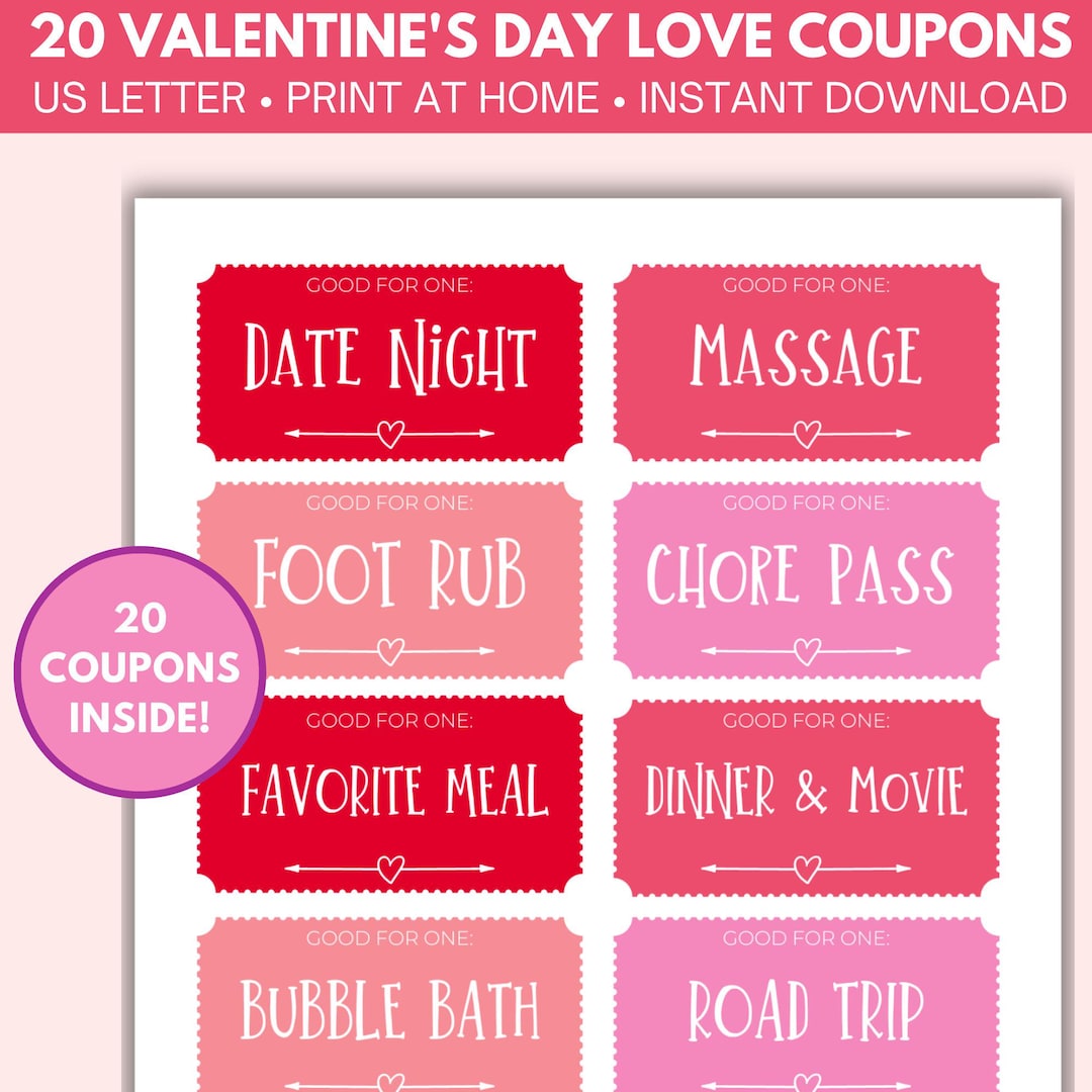 Valentine's Day Love Coupons, Love Coupons, Valentine's Day Gift ...